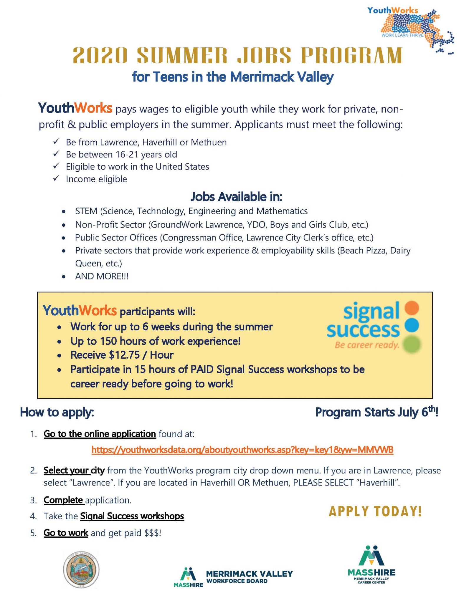 2020 Summer YouthWorks Flyer - MassHire Merrimack Valley Workforce ...